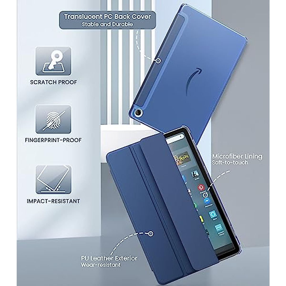 MoKo Case Fits Amazon Kindle Fire Max 11 Tablet (13th Gen, 2023 Release) 11" - Slim PU Leather Trifold Stand Cover for Kindle Fire 11 Tablet Colored Hard Back Shell with Auto Wake/Sleep, Navy Blue