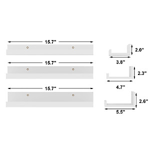 Giftgarden 16 Inch White Floating Shelves for Wall Mount, Modern Wood Wall Shelf Ledge for Bathroom Bedroom Living Room Kitchen Nursery Storage, Set of 3 Different Sizes