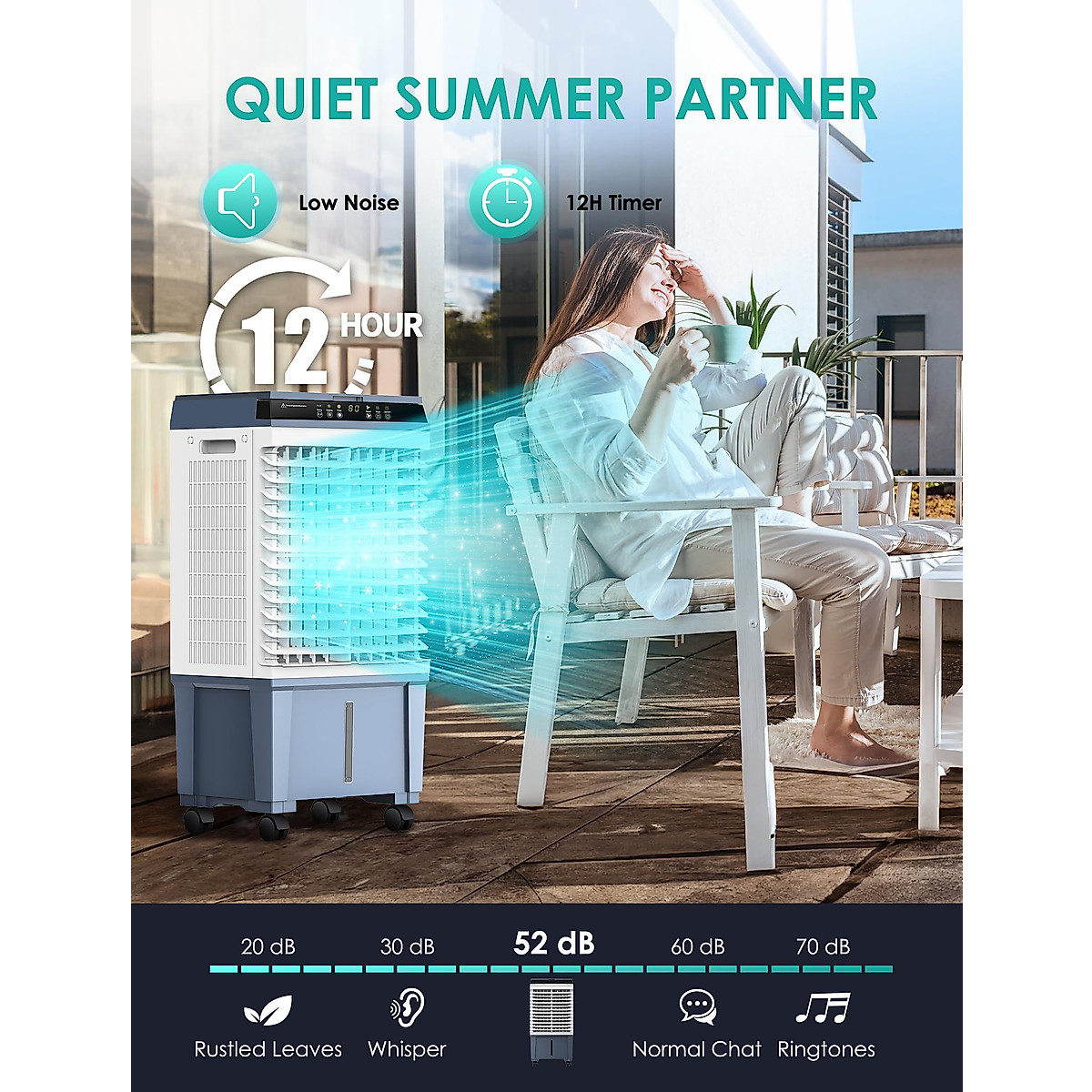 Air Choice Evaporative Air Cooler, 1800CFM Swamp Cooler with 12H Timer, 110° Oscillation, Remote Control & 5.3 Gal Water Tank, 3 Speeds, 4 Ice Packs, 3-in-1 Evaporative Cooler for Outdoor Indoor Use