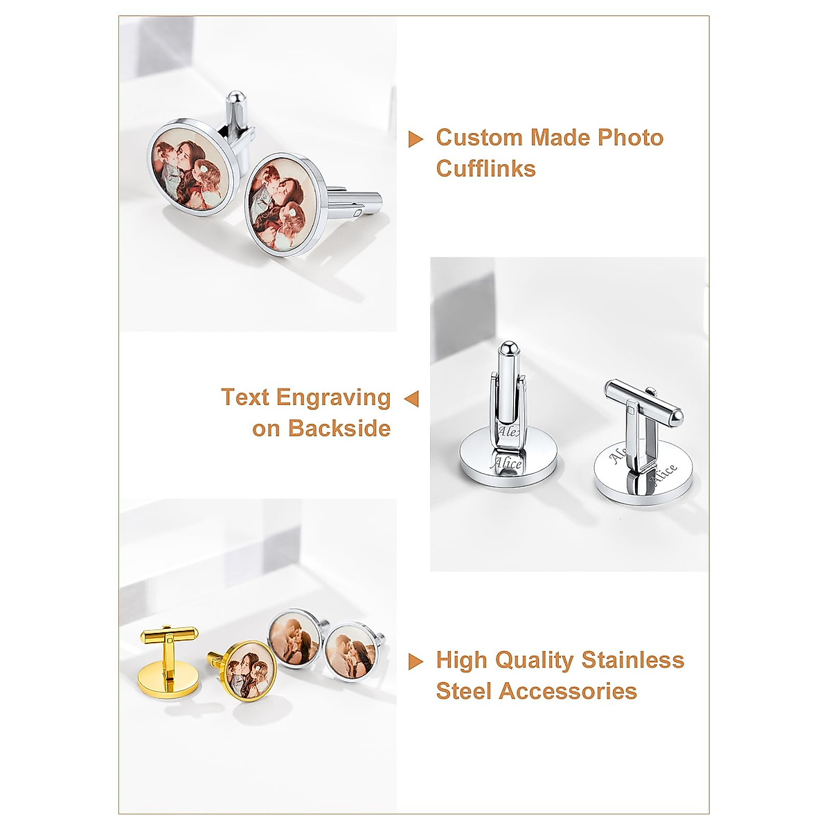 Custom4U Picture Cufflinks for Men Custom Cuff links with Photo Father of the Bride Cufflinks Memorial Gift for Groom Wedding