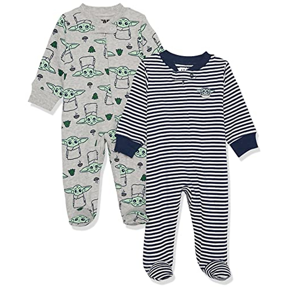 Amazon Essentials Disney | Marvel | Star Wars Unisex Babies' Cotton Footed Sleep and Play - Discontinued Colors, Pack of 2, Star Wars the Child, 18 Months