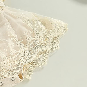 Mubineo Baby Girl Summer Clothes Lace Romper Skirt Dress Princess Outfits Sleeveless Flower Newborn Outfit (Beige, 12-18 Months)