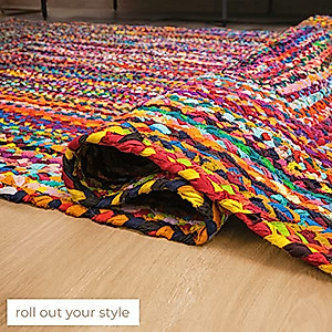 RAJRANG BRINGING RAJASTHAN TO YOU Large Chindi Rag Rug Braided Cotton Reversible Rugs (Multicolor, Rectangle, 4x6 Feet)