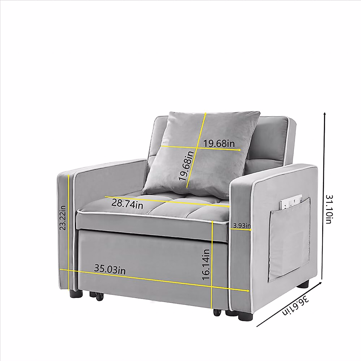 Zenaha Modern Style 3-in-1 Sofa Bed Chair with Adjustable Backrest and Recliner Convertible Sofa Bed Multifunctional Single Sofa Bed for Adults