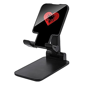 Albania Flat Heart Flag Cell Phone Stand for Desk Foldable Phone Holder Height Angle Adjustable Sturdy Stand Black-Style