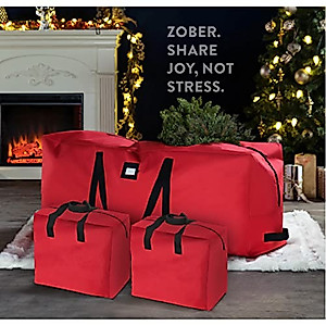 Zober 3-Pack Christmas Artificial Tree Storage Bag and Two Garland Bags; Holiday Tree Storage for Trees Up to 9 ft, Includes Card Slot, Dual Zipper, and Carry Handles; Tearproof 600D Oxford Material