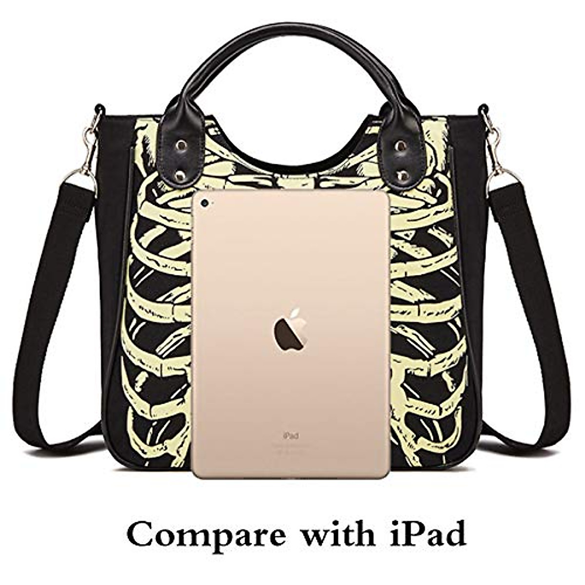 RainboSee Women Skull Handbag Satchel Purse Canvas Punk Tote Hobo Shoulder Crossbody Top-handle Bag Black