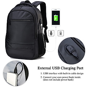 Vaupan Laptop Backpack, Business Travel Backpack with USB Charging Port, Durable Water Resistant College Bookbag Computer Bag Gifts for Men & Women Fits 15.6 Inch Notebook (Black)