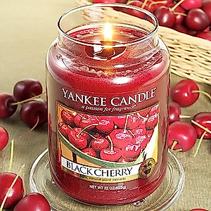 Yankee Candle Black Cherry Scented, Classic 22oz Large Jar Single Wick Candle, Over 110 Hours of Burn Time, Ideal for Home Décor and Gifting