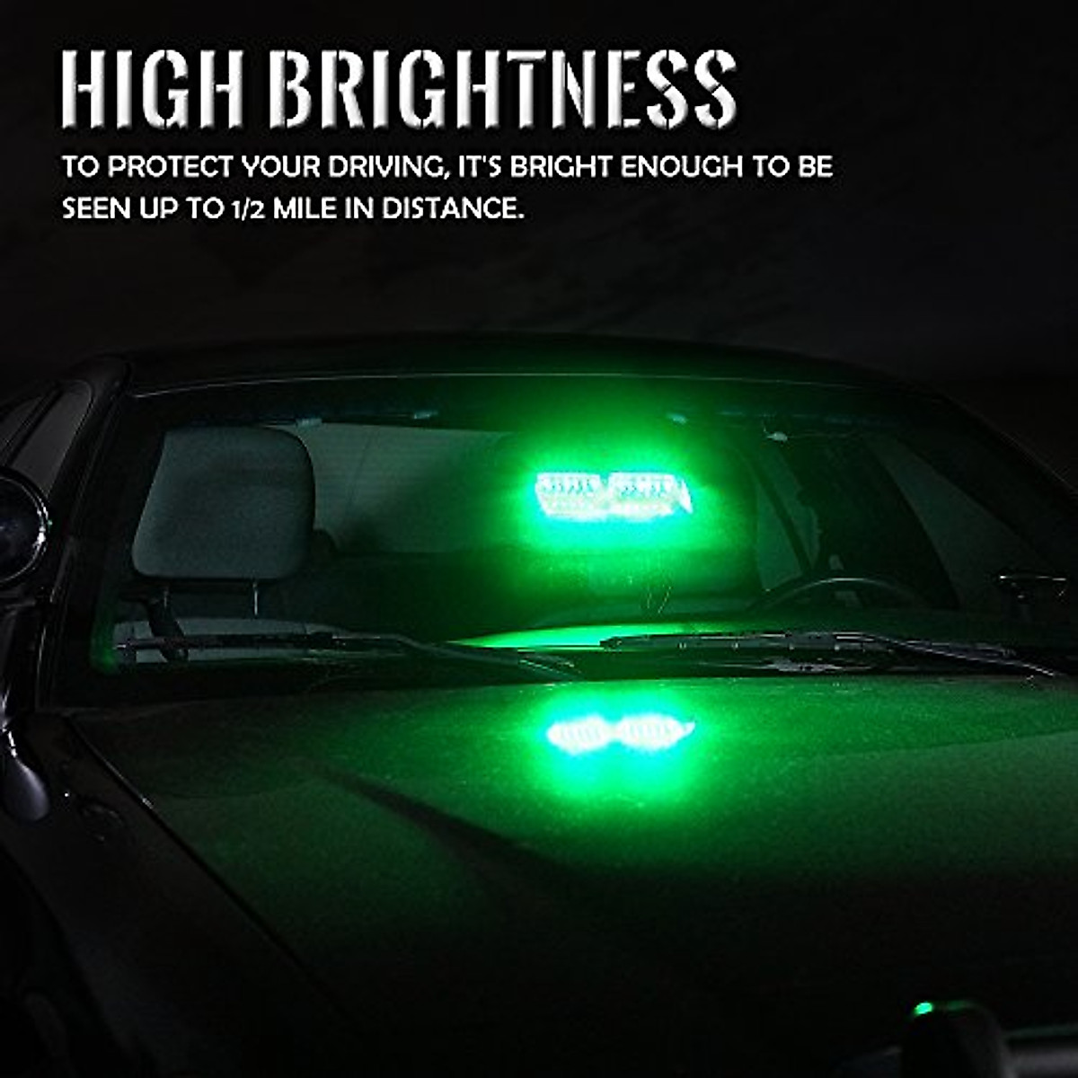 Xprite LED High Intensity Windshield Dash Emergency Strobe Lights w/Suction Cups for Police Law Enforcement Vehicles Truck Interior Roof Hazard Warning Flash Light Green (Others Color Available)