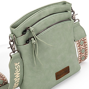 Montana West Multi Zip CCW Pocket Large Crossbody Bag With Adjustable Guitar Strap, Casual Soft Vegan Leather Shoulder Bag for Women MWC-185GN