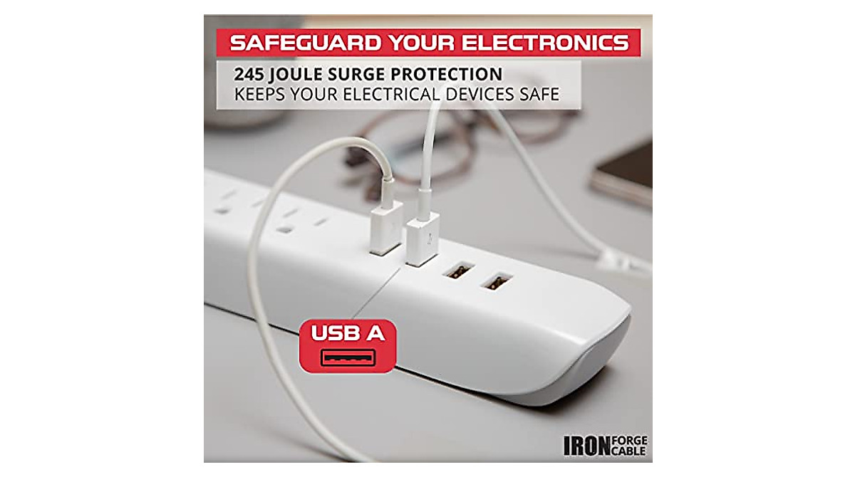 Iron Forge Cable Surge Protector Power Strips with USB, 6ft Cord