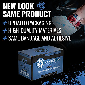 Saniderm Original Tattoo Aftercare Bandage (Small Roll, 4 in x 8 yd) – Convenient, Faster Tattoo Healing and Protection – Sterile, Waterproof, and Latex-Free Tattoo Aftercare Wrap – Gloss Finish