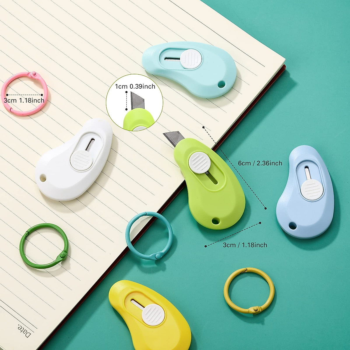 6 Pieces Mini Utility Knife Box Cutter Letter Opener Pocket Knives Colorful Mini Slides Open for Letter Small Box Opening Paper Cutting DIY Crafts