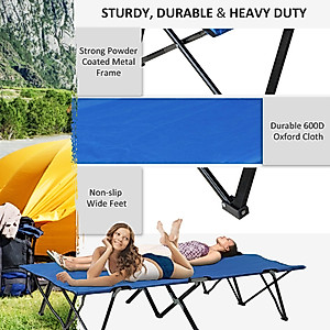 Outsunny 2 Person Folding Camping Cot for Adults, 50" Extra Wide Outdoor Portable Sleeping Cot with Carry Bag, Elevated Camping Bed, Beach Hiking, Blue