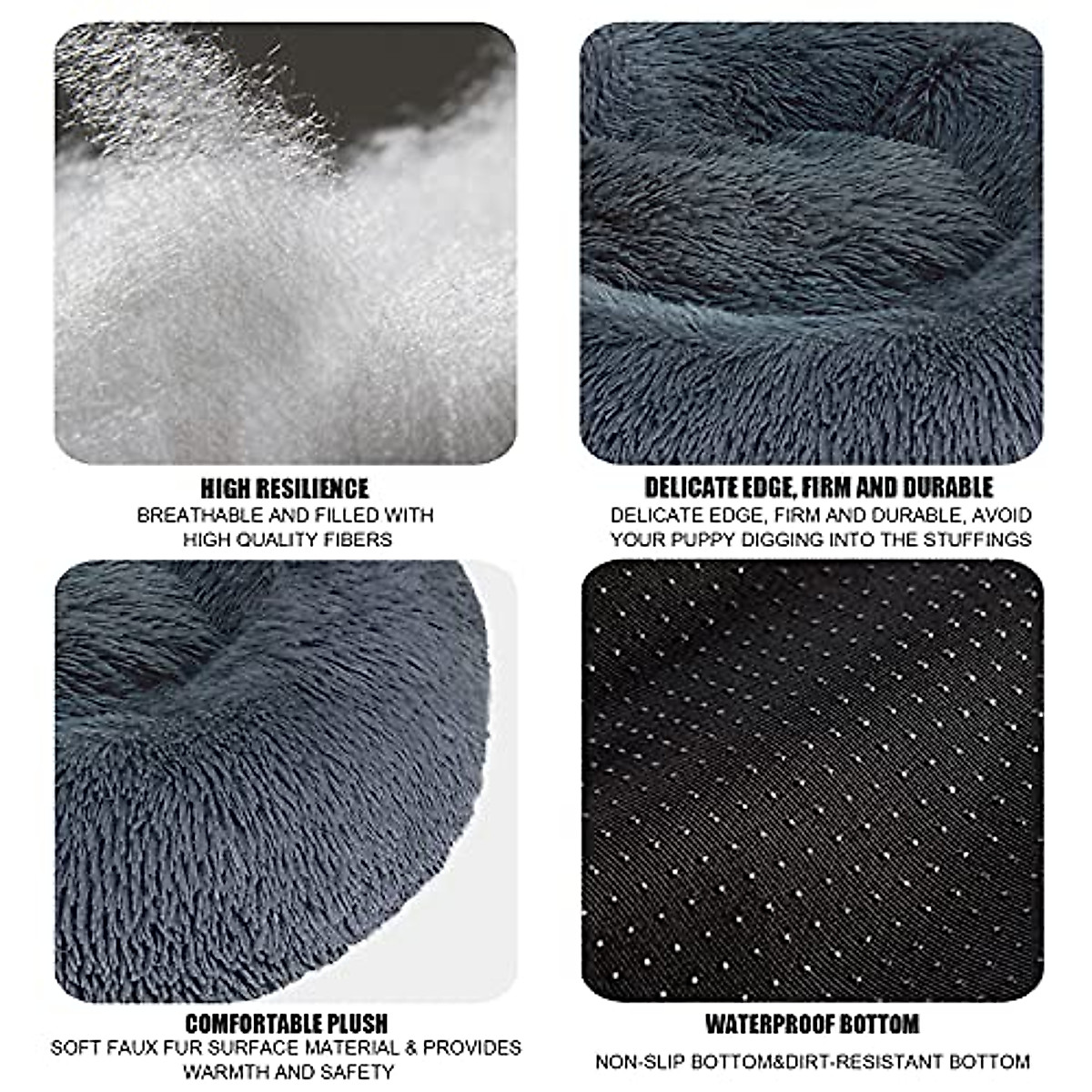 Calming Dog Bed Cat Bed Donut Cuddler, Anti Anxiety Dog Bed for Small Medium Large Dogs Cats, Machine Washable Round Warm Bed, Faux Fur Pet Bed, Waterproof Non-Slip Bottom (23"/30"/36")