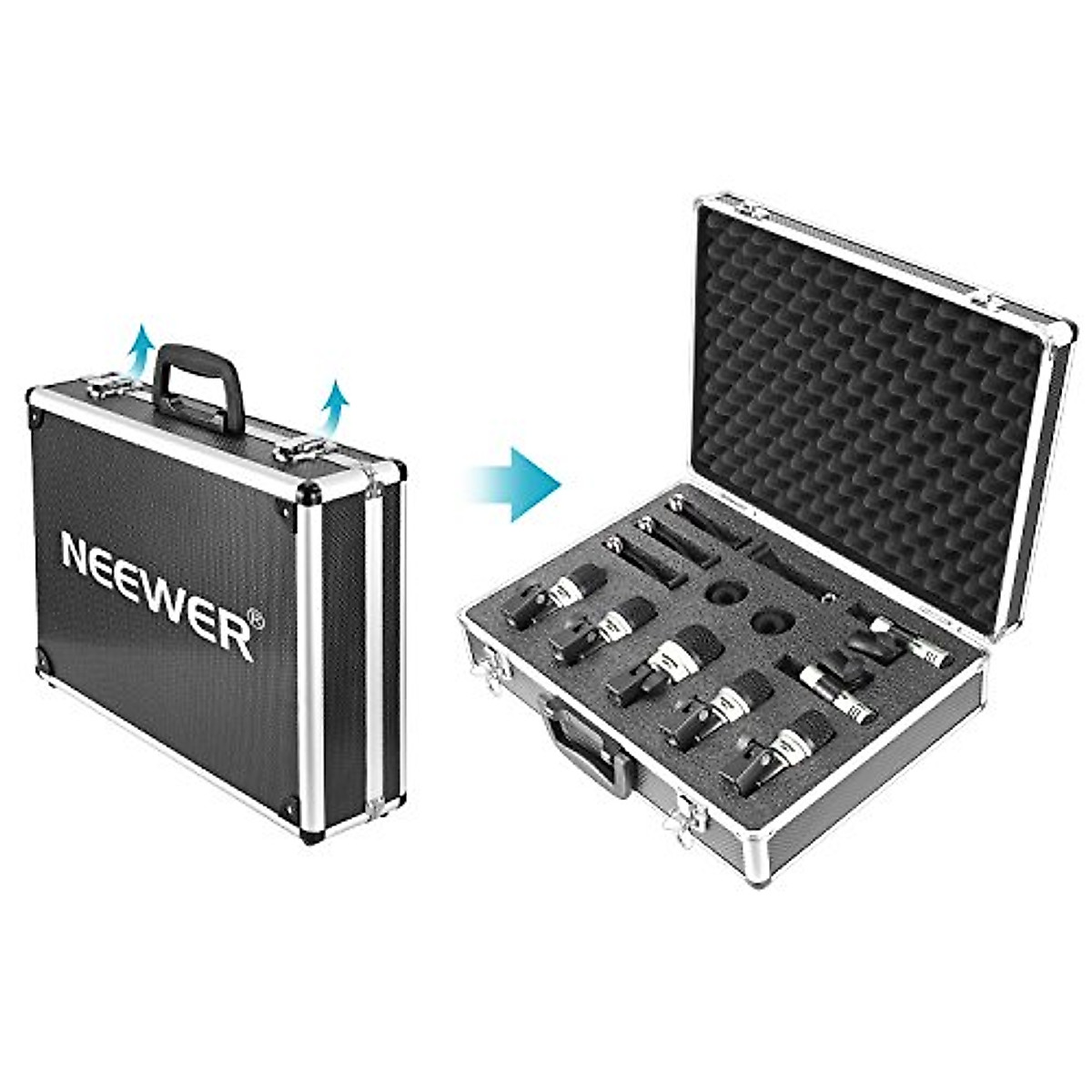 Neewer 7 Piece Wired Dynamic Drum Mic Kit - Kick Bass, Tom/Snare & Cymbals Microphone Set - for Drums, Vocal, Other Instrument - Complete with Thread Clip, Inserts, Mics Holder & Case（NW-7）
