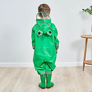 Toddler Rain Suit,Waterproof Girls Boys Raincoat,Kids Rain Poncho,Unisex Baby Rain Gear Jacket Coverall (M, Green Frog)