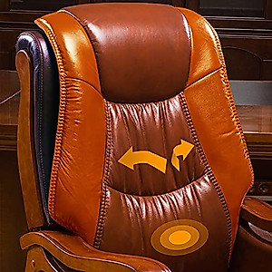 MayNuo Office Chair Gaming Chair Computer Chair Genuine Leather Home Solid Wood Swivel Chair Office Reclining Executive Chair Computer Mini Massage Chair