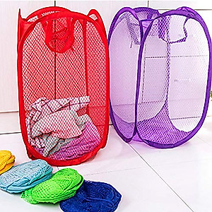Amosfun Collapsible Laundry Baskets Hamper mesh Basket Large- up hampers Foldable popup- Foldable Easy Open Mesh Laundry Clothes- Hamper Basket for College Dorm (Black)