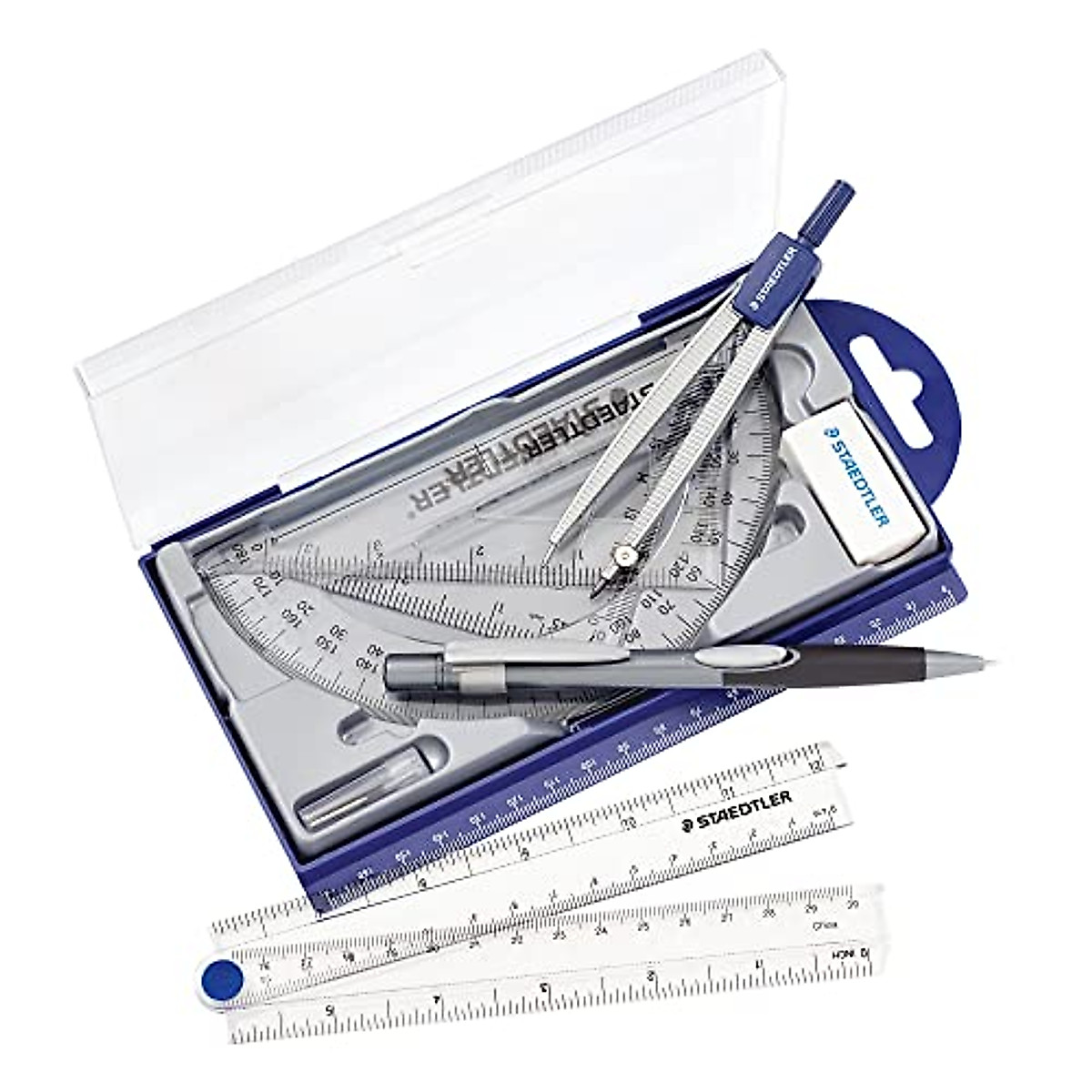 Staedtler 9-piece Math Geometry Set, Blue, Silver