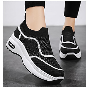 Women's Orthopedic Slip-On Stretch Thick Sole Sneakers with Arch Support,Breathable Comfortable Lightweight Soft Fashion Mesh Sneakers,Outdoor Casual Walking Running Tennis Shoes (Black,8)