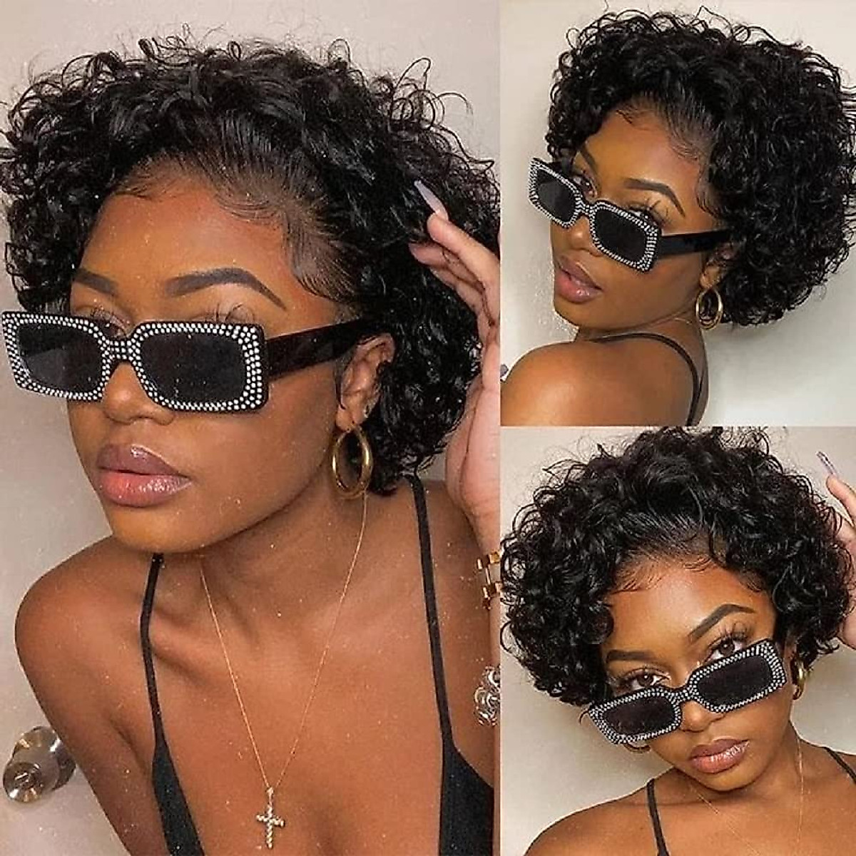 BAIHONG 6 inch Lace Front Pixie Cut Wig With Short Curly Human Hair - 13X1 HD Lace, Plucked and Bleached Knots - For Black Women