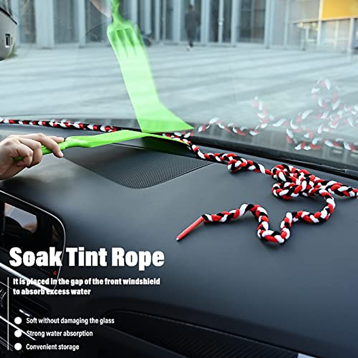 NEWISHTOOL 10 Ft Hand Braid Strand Soak Shield Rope for Car Window Tinting, Car Wash Windshield Glass Gap Absorbent Drying Rope 3 Meters Microfiber Water Absorbed Tool