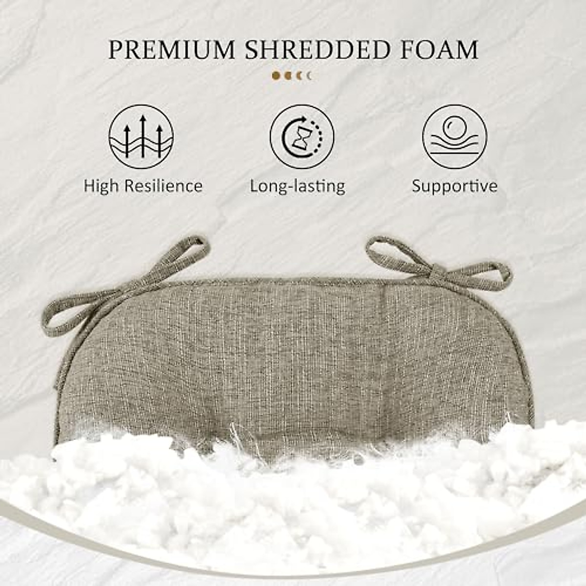 LOVTEX Kitchen Chair Cushions Set of 4, Non-Slip Chair Cushions for Dining Chairs, Shredded Memory Foam Chair Pads with Ties, Tufted Dining Chair Cushions, 15.5" x 15.5", Khaki