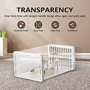 evron Shoe Rack Vertical Storage, Standing Shoe Organizer for Closet Organizers and Storage, Sturdier Frame Connection Clear Shoe Boxes Stackable with Smart Assembly Tool (White12 PCs)
