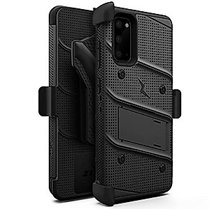 Zizo Bolt Series for Galaxy S20 Case with Kickstand Holster Lanyard - Black
