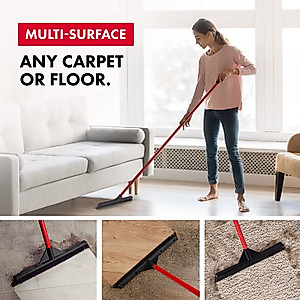 Pet Hair Remover Rubber Broom - Carpet Rake for Pet Hair Removal on Hardwood Floor, Carpet & Tile - Picks Up More Dust & Debris - Slanted Side Bristles for Corners - Rinse to Clean
