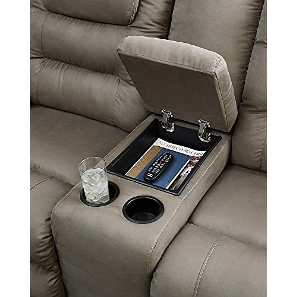 Signature Design by Ashley McCade Contemporary Manual Pull Tab Reclining Loveseat with Center Console, Gray
