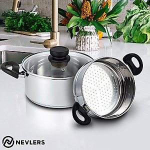 Nevlers Stainless Steel 3 Quart Steamer Pot with 2 Quart Steamer Insert plus Vented Lid - 3 Piece Set - Safe and Durable - Great Addition to Every Kitchen