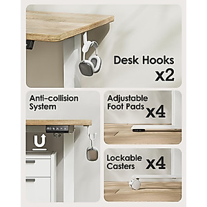 TIQLAB Standing Desk 47 x 24 inch, Electric Height Adjustable Desk with Splice Board, Stand Up Desk with Casters, Sit Stand Desk Computer Desk for Home Office, White Frame/Maple Top