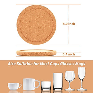 ToolMenu Cork Coasters for Drinks Absorbent - 6 Pcs 4 Inch with Lip Heat Resistant Reusable Drink Coaster Set Extra Thick Perfect Cups Mugs Glasses