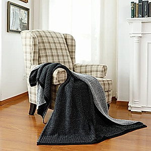 Snugtown Ombre Weave Cable Knitted Cozy Throw Blanket, Home Decorative Blanket Throw for Couch Chairs Bed, Black and White, 50 x 60 Inches