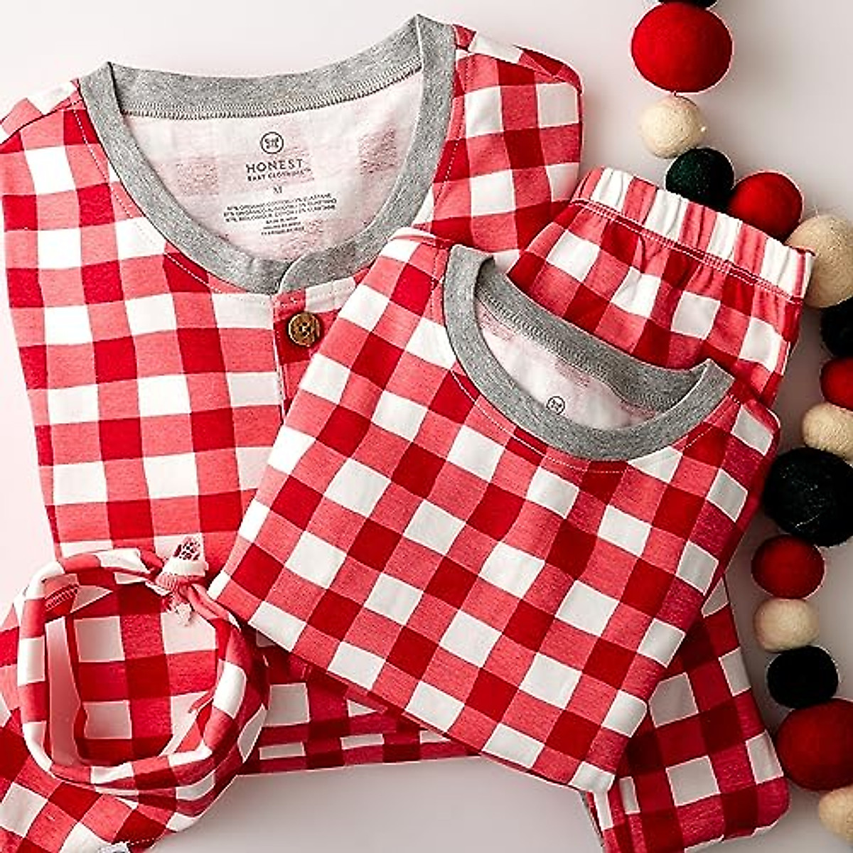 HonestBaby Family Matching Holiday Pajamas Organic Cotton for Men, Women, Kids, Toddlers, Baby Boys, Girls, Unisex Pets , Painted Buffalo Check Red, Newborn