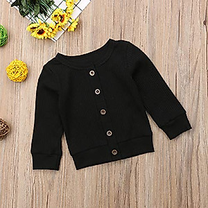 Seyurigaoka Newborn Baby Boys Girls Knit Cardigan Sweater, Infant Button-Down Cotton Sweater, Unisex Baby Clothes (Black, 3-6 Months)