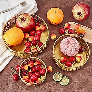 CHGCRAFT 3 Pcs 3 Sizes Metal Eid Food Tray Round Islam Platter Snack Dessert Holder Lunar Ramadan Tray Set Islam Mubarak Food Tray Decoration for RHoliday Home Party, Antique Bronze