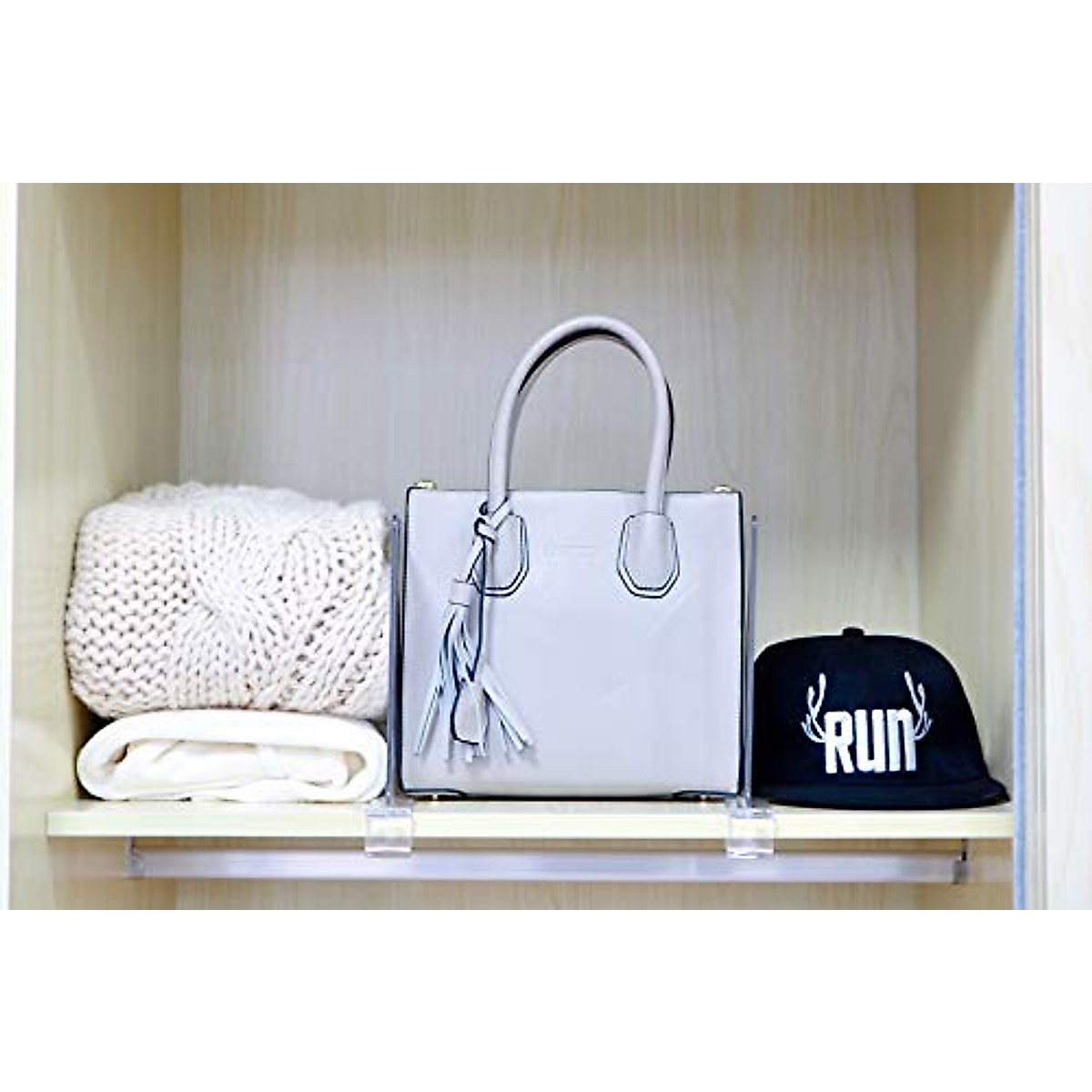 CY craft Acrylic Shelf Dividers for Closets,Wood Shelf Dividers, 4 PCS Clear Shelf Separators,Perfect for Clothes Organizer and Bedroom Kitchen Cabinets Shelf Storage and Organization