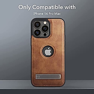 WTCASE for iPhone 14 Pro Max Leather Case, Thin Flexible Soft Grip Luxury Vgean Cover for Men, Protective Slim Kickstand Shockproof Phone Cases Compatible with iPhone 14 Pro Max(2022) 6.7" (Brown)