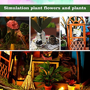 INSGEN DIY Miniature Dollhouse Greenhouse Building Room Kit, Wooden Diorama Book Nook House Kits Build Crafts for Adults, Miniature Street Tiny Library House Making Kit 1:24 Scale