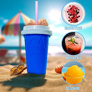 SLUSH MASTERS Slushie Maker Cup - Pack of 3, Quick Frozen, Cooling Magic, Ice Cup, Ice Cream, Smoothie Maker for Family and Friends – FREE Lid, Straw and Cleaning Brush Included