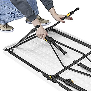 Living and More 4ft Height Adjustable Half Folding Table with Carrying Handle, Easy Folding and Storage, Indoor Outdoor Use, White