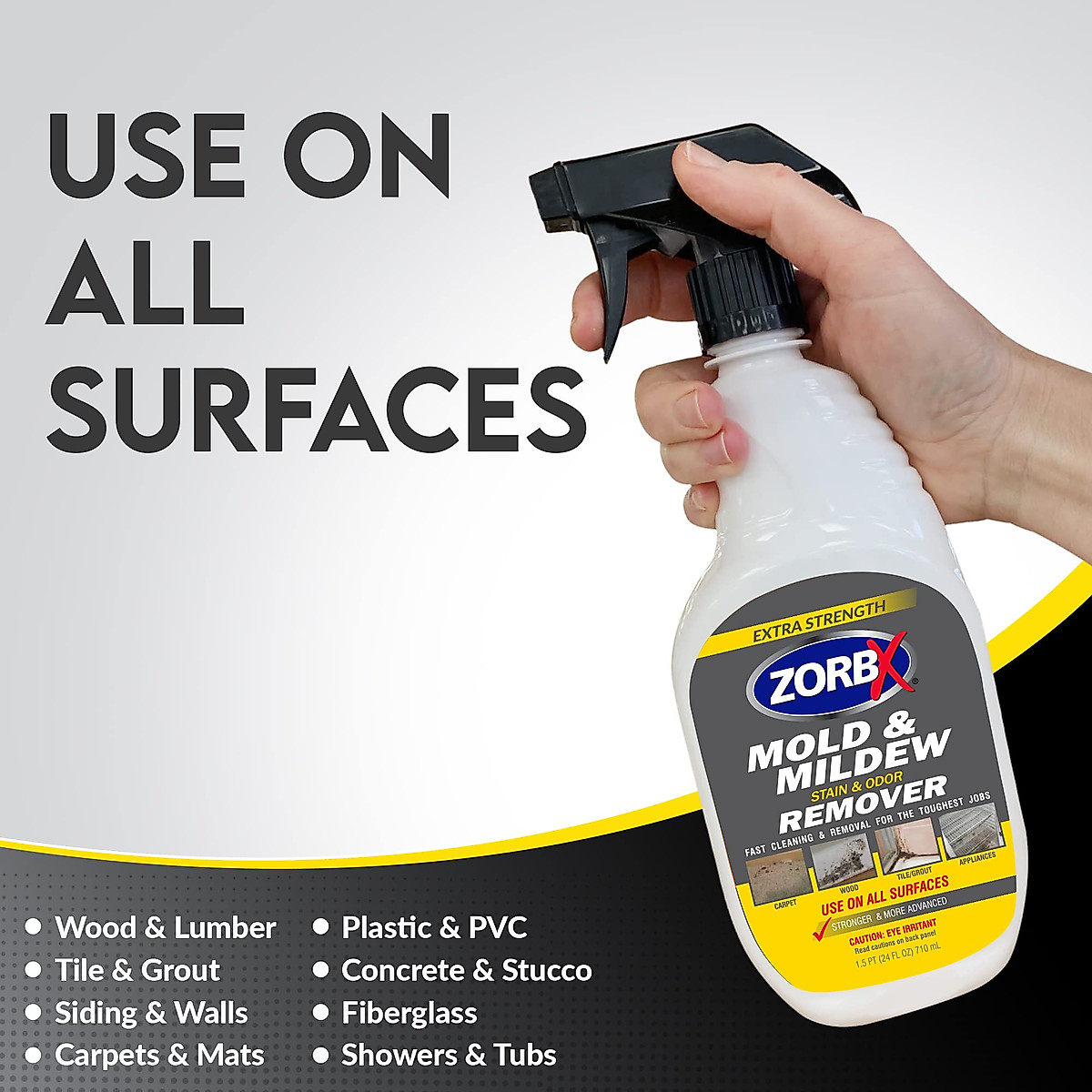 ZORBX Extra Strength M&M Stain & Odor Remover and Cleaner - All Purpose Cleaner Spray - Scrub Free Formula - Bleach Free Odor Remover for Carpet, Bathroom, Walls, Wood, Shower & Car - 24 FL Oz