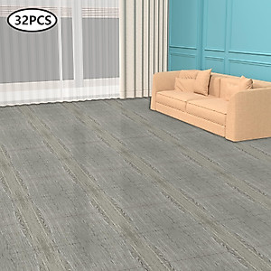 LOHISHIL 32PCS 12 * 12in Stick Floor Tile White Floor Tiles Self, Adhesive Wall Tiles Peel and Stick Floor Tiles Bathroom Floor Stickers for Kitchen, Bedroom, Hallways, Garages, Lobbies(Grey)