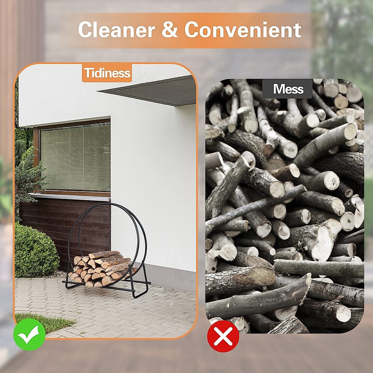 MFSTUDIO Firewood Rack Outdoor Indoor, Round Iron Fire Wood Storage Racks Heavy Duty 30 Inches Holder Log Rack Hoop, Black