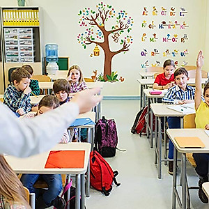 3 Sheets Animal Alphabet and Numbers Tree Wall Decals ABC Letters and Birds Numbers Peel and Stick Wall Stickers for Welcome Back to School Classroom Decorations Kids Bedroom Living Room