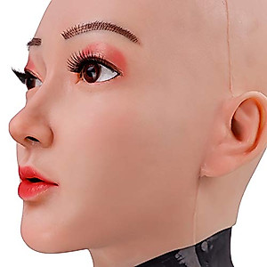 YRZGSAWJ Soft Silicone Headgear Female Full Face Can Make up Mask for Crossdresser Transgender Cosplay Mask (tan)